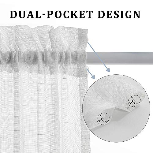 MIULEE Set of 2 72 Inches Length Door Curtains with Linen Texture for Sidelight Semi-Sheer Window Voile Panels 2 Panels Width in 25 Inches White