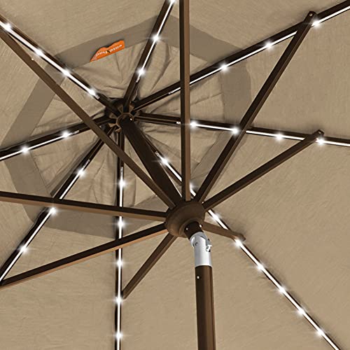 EliteShade USA 10-Year-Non-Fading Sunumbrella Solar 9ft 3 Tiers Market Umbrella with 80 LED Lights Patio Umbrellas Outdoor Table with Ventilation,Heather Beige