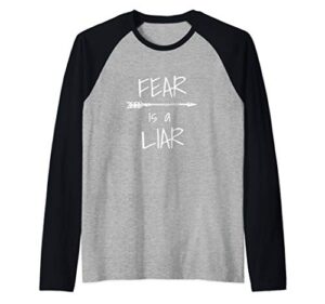 inspirational fear is a liar 1 john 4:18 christian faith raglan baseball tee