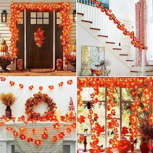 2 Pack Fall Decor Garland for Home, Total 20 Ft 60 LED Thanksgiving Maple Leaves Fall Lights Garland with Battery Operated Waterproof Autumn Harvest Halloween Christmas Decoration for Indoor Outdoor