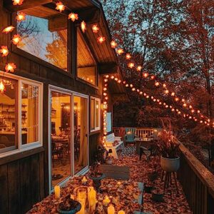 2 Pack Fall Decor Garland for Home, Total 20 Ft 60 LED Thanksgiving Maple Leaves Fall Lights Garland with Battery Operated Waterproof Autumn Harvest Halloween Christmas Decoration for Indoor Outdoor