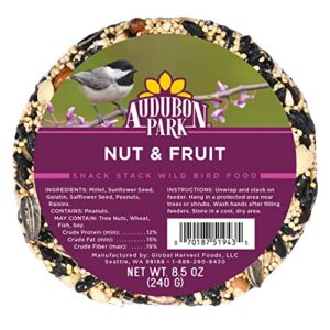 audubon park nut & fruit snack stack wild bird food, bird seed cake for outside feeders, 6-pack