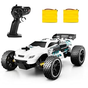 tecnock rc racing car, 2.4ghz high speed remote control car, 1:18 2wd toy cars buggy for boys & girls with two rechargeable batteries for car, gift for kids (white)