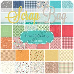 riley blake farm girl vintage scrap bag (approx 2 yards) by lori holt fabric cuts diy quilt fabric