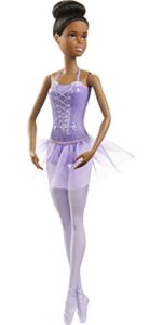 barbie ballerina doll in purple removable tutu with black hair in top knot, brown eyes, ballet arms & sculpted toe shoes