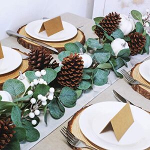 White Pumpkin Garland Artificial Eucalyptus Garland with White Pumpkins Pinecones Berries Fall Foliage Garland for Wedding Arch Backdrop Thanksgiving Table Runner Farmhouse Décor 6' Long