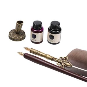 UBEART Calligraphy Set, Calligraphy Kits Include Antique Quill Feather Pen,Handcraft Wooden Pen,12 Nibs,2 Bottles Inks,Pen Holder and Calligraphy Instruction for Beginners Birthday Gift