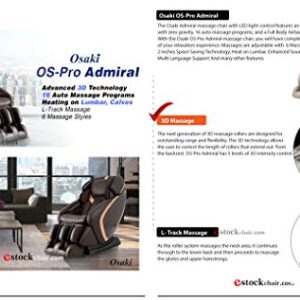 Osaki Os-Pro Admiral G Massage Chair With LED Light Control In Grey, Advanced 3D Technology, Auto Body Scan, L-Track Massage, Space Saving Technology, Zero Gravity Mode, 6 Massage Styles