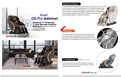 Osaki Os-Pro Admiral G Massage Chair With LED Light Control In Grey, Advanced 3D Technology, Auto Body Scan, L-Track Massage, Space Saving Technology, Zero Gravity Mode, 6 Massage Styles