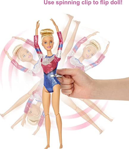 Barbie Gymnastics Playset with Doll and 15+ Accessories, Twirling Gymnast Toy with Balance Beam, Blonde Doll