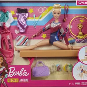 Barbie Gymnastics Playset with Doll and 15+ Accessories, Twirling Gymnast Toy with Balance Beam, Blonde Doll