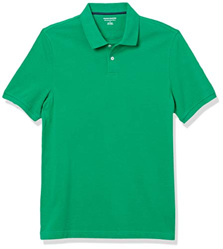 Amazon Essentials Men's Slim-Fit Cotton Pique Polo Shirt, Green, Large