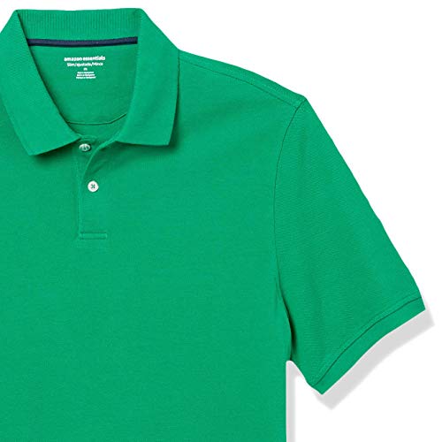 Amazon Essentials Men's Slim-Fit Cotton Pique Polo Shirt, Green, Large