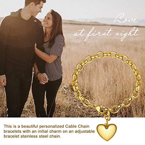 GOLDCHIC JEWELRY Heart Bracelets for Women, Smooth Polished Letter C 316L Stainless Steel Bracelet Jewerly Gifts For Her/Family,Valentine's Day Gift