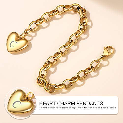 GOLDCHIC JEWELRY Heart Bracelets for Women, Smooth Polished Letter C 316L Stainless Steel Bracelet Jewerly Gifts For Her/Family,Valentine's Day Gift