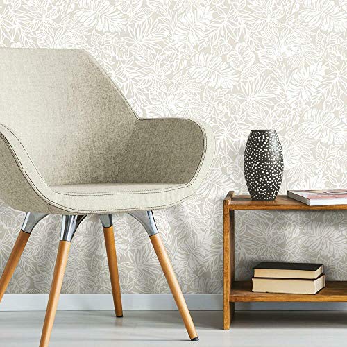 RoomMates RMK11435WP Beige Batik Tropical Leaf Peel and Stick Wallpaper, Roll