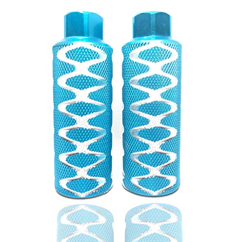 WADEKING Bike Pegs 4.3" Length, Fit 3/8 inch Axles, for Freestyle BMX Bikes and All Kinds of Bicycles, Durable, Stylish Non-Slip Carving（2 Pieces）(Light Blue)