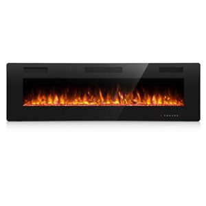 antarctic star 60 inch electric fireplace in-wall recessed and wall mounted, fireplace heater and linear fireplace with multicolor flame, timer, 750/1500w control by touch panel & remote