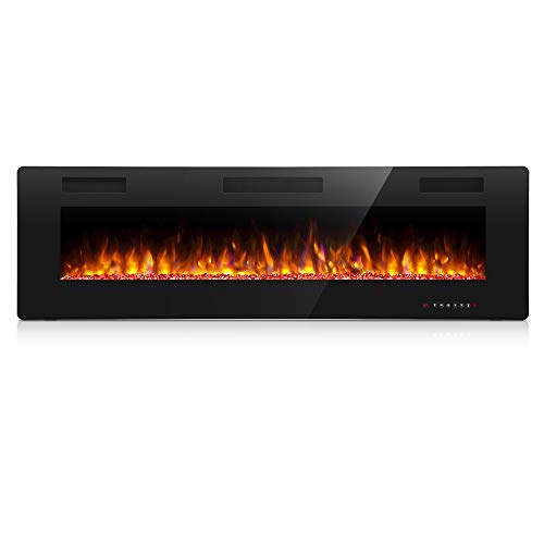 Antarctic Star 60 Inch Electric Fireplace in-Wall Recessed and Wall Mounted, Fireplace Heater and Linear Fireplace with Multicolor Flame, Timer, 750/1500W Control by Touch Panel & Remote