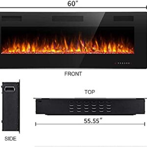 Antarctic Star 60 Inch Electric Fireplace in-Wall Recessed and Wall Mounted, Fireplace Heater and Linear Fireplace with Multicolor Flame, Timer, 750/1500W Control by Touch Panel & Remote