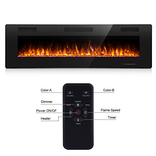 Antarctic Star 60 Inch Electric Fireplace in-Wall Recessed and Wall Mounted, Fireplace Heater and Linear Fireplace with Multicolor Flame, Timer, 750/1500W Control by Touch Panel & Remote