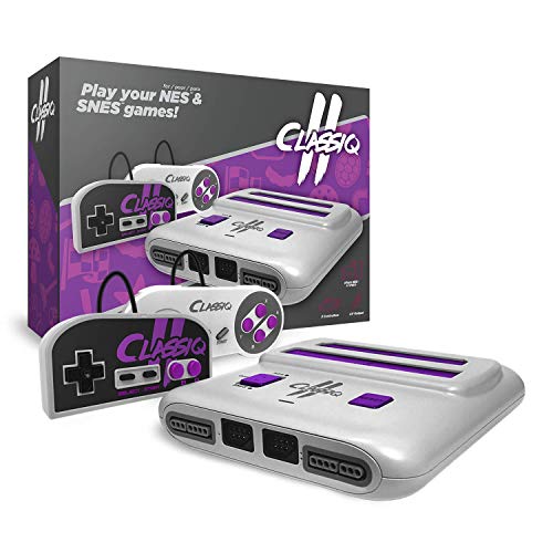 Old Skool Classiq 2 AV Version Twin Video Game System, Grey/Purple Compatible with SNES/NES Nintendo and Super Nintendo cartridges