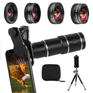 phone camera lens kit for iphone, android, 20x telephoto zoom lens, phone wide angle & macro lens, fisheye, cpl lenses compatible with iphone 12 11 x xs xr 8 7 6 plus samsung and other smartphone