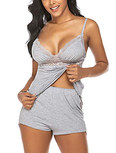 Avidlove Womens Sleepwear Lace Pajamas Cami PJS Set Sexy Nightwear (Small, Gray)