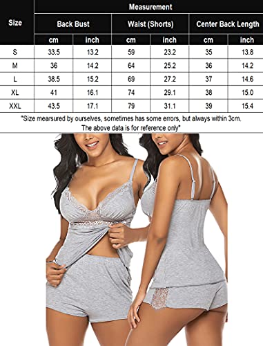 Avidlove Womens Sleepwear Lace Pajamas Cami PJS Set Sexy Nightwear (Small, Gray)