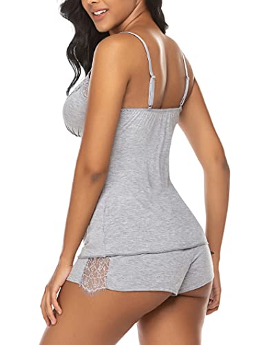 Avidlove Womens Sleepwear Lace Pajamas Cami PJS Set Sexy Nightwear (Small, Gray)