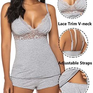 Avidlove Womens Sleepwear Lace Pajamas Cami PJS Set Sexy Nightwear (Small, Gray)