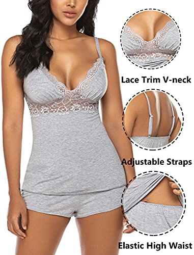 Avidlove Womens Sleepwear Lace Pajamas Cami PJS Set Sexy Nightwear (Small, Gray)