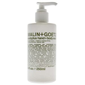 malin + goetz eucalyptus hand + body wash – natural hydrating soap,cleansing and purifying for all skin types, prevents stripping or irritation on sensitive skin. cruelty-free. 8.5 fl oz