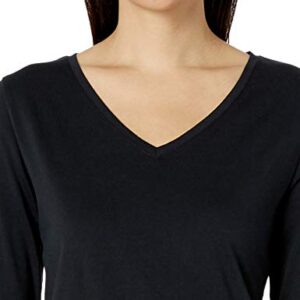 Amazon Essentials Women's Classic-Fit 100% Cotton Long-Sleeve V-Neck T-Shirt, Black, Small