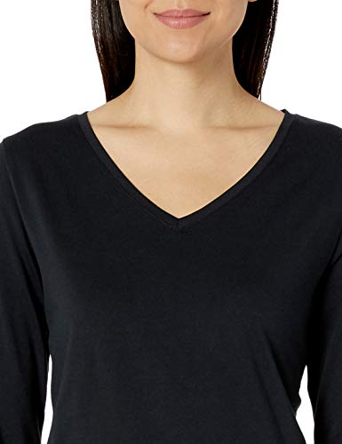 Amazon Essentials Women's Classic-Fit 100% Cotton Long-Sleeve V-Neck T-Shirt, Black, Small