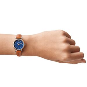 Fossil Women's Carlie Mini Quartz Stainless Steel and Leather Watch, Color: Rose Gold/Silver, Luggage (Model: ES4701)