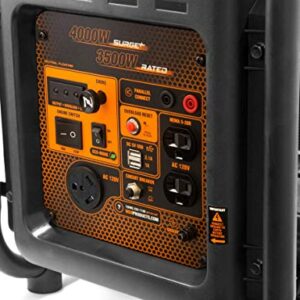 WEN GN400i RV-Ready 4000-Watt Open Frame Inverter Generator, CARB Compliant, Black/orange