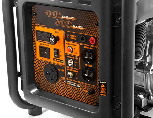 WEN GN400i RV-Ready 4000-Watt Open Frame Inverter Generator, CARB Compliant, Black/orange