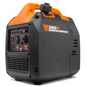 wen 56203i super quiet 2000-watt portable inverter generator w/fuel shut off, carb compliant, ultra lightweight, black/orange