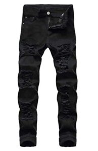 men's ripped skinny stretch distressed destroyed slim jeans denim pants black 32