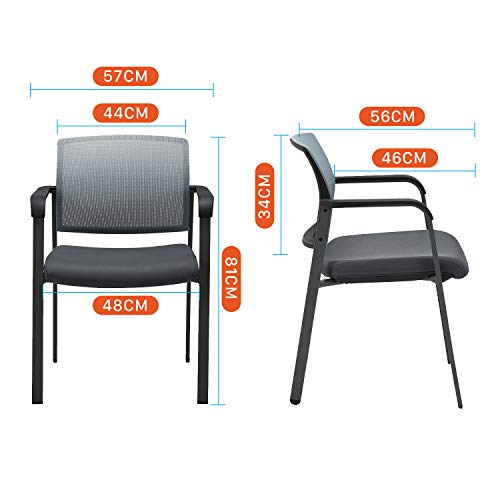 CLATINA Mesh Back Stacking Arm Chairs with Upholstered Fabric Seat and Ergonomic Lumber Support for Office School Church Guest Reception Grey