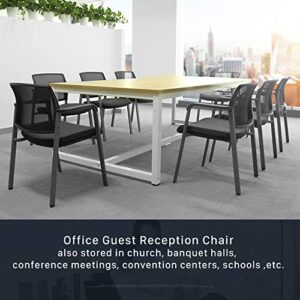 CLATINA Mesh Back Stacking Arm Chairs with Upholstered Fabric Seat and Ergonomic Lumber Support for Office School Church Guest Reception Grey