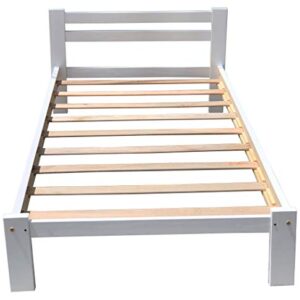 Amazonas Twin Size Bed Frame Solid Pine Wood and Hardwood Slats Support White Finish Wooden White Kids Bed Single Suitable for Boys Girls Bedroom Wooden Bed Frame