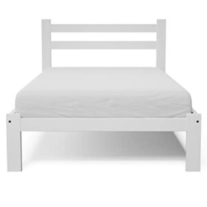 Amazonas Twin Size Bed Frame Solid Pine Wood and Hardwood Slats Support White Finish Wooden White Kids Bed Single Suitable for Boys Girls Bedroom Wooden Bed Frame