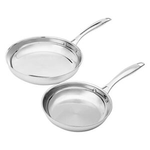 amazon basics 2-piece oven safe, riveted handle frying pan - silver, 8-inch & 10-inch