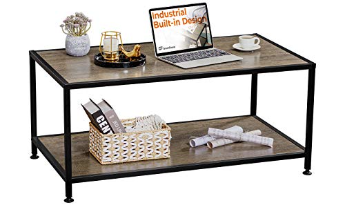 GreenForest Coffee Table Industrial with 2 Tier Storage Shelf for Living Room Modern Coffee Table 39.3 x 21.4 inch, Easy to Install, Rustic Walnut