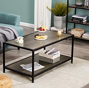 GreenForest Coffee Table Industrial with 2 Tier Storage Shelf for Living Room Modern Coffee Table 39.3 x 21.4 inch, Easy to Install, Rustic Walnut