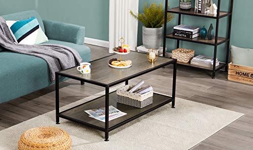 GreenForest Coffee Table Industrial with 2 Tier Storage Shelf for Living Room Modern Coffee Table 39.3 x 21.4 inch, Easy to Install, Rustic Walnut