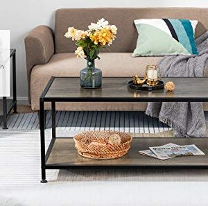 GreenForest Coffee Table Industrial with 2 Tier Storage Shelf for Living Room Modern Coffee Table 39.3 x 21.4 inch, Easy to Install, Rustic Walnut