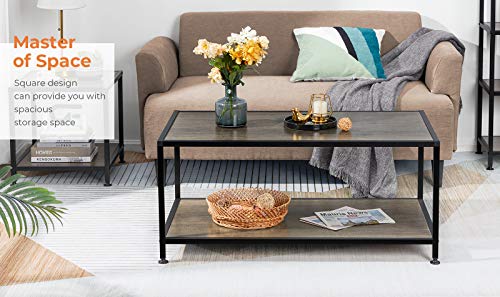 GreenForest Coffee Table Industrial with 2 Tier Storage Shelf for Living Room Modern Coffee Table 39.3 x 21.4 inch, Easy to Install, Rustic Walnut